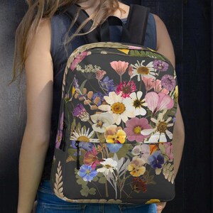 Pressed Flowers Weatherproof Backpack Cottagecore Poly Canvas Book Bag ...