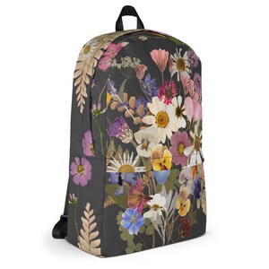 Pressed Flowers Weatherproof Backpack Cottagecore Poly Canvas Book Bag ...