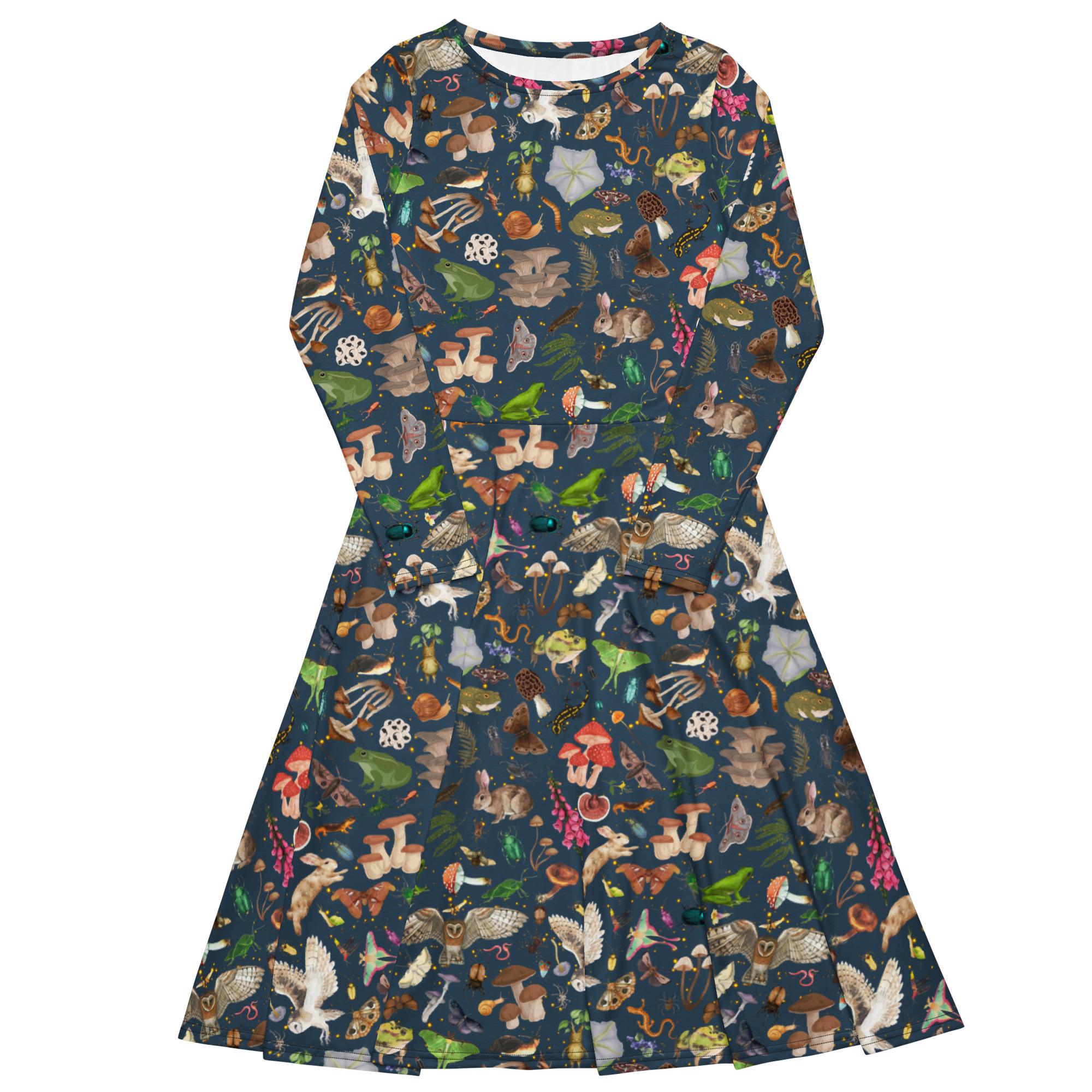 Forestcore Long Sleeve Midi Dress for Fall Night Forest Dress Easy Care ...