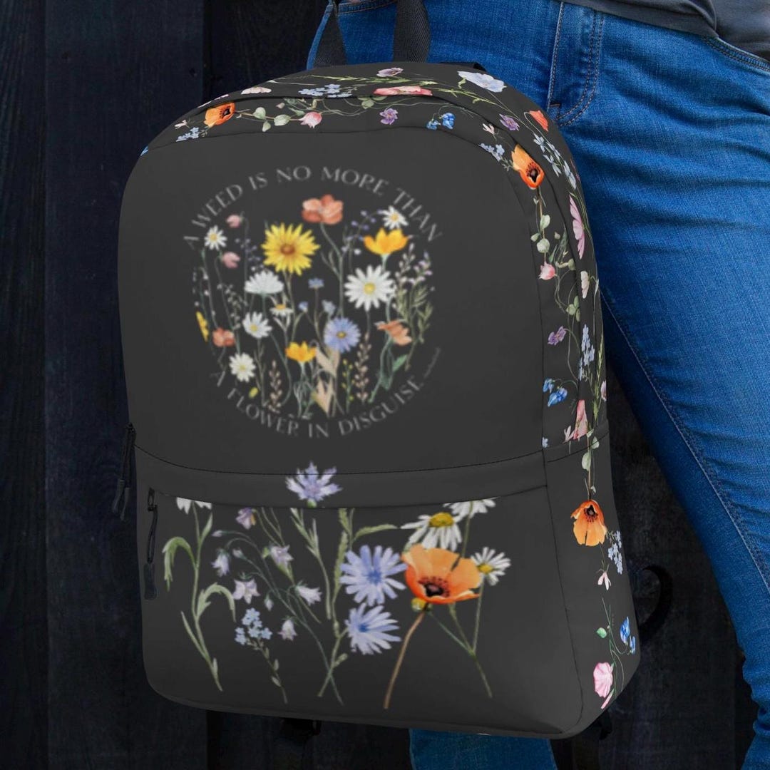Nature Quote Weatherproof Backpack Wildflowers Bookbag Boho Floral Book ...
