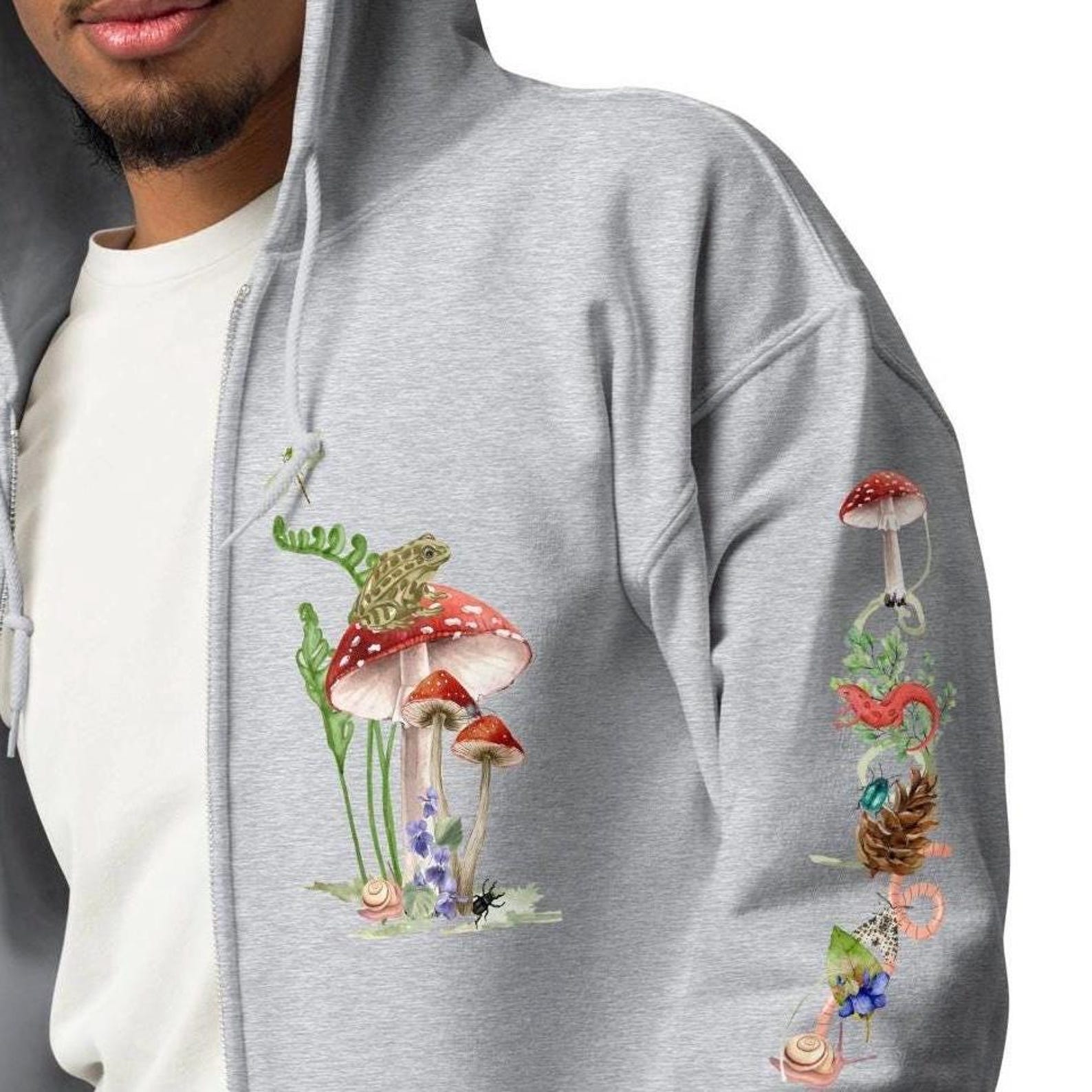 Frog and Mushroom Zip Hoodie: Cottagecore Forest Sweatshirt - Etsy