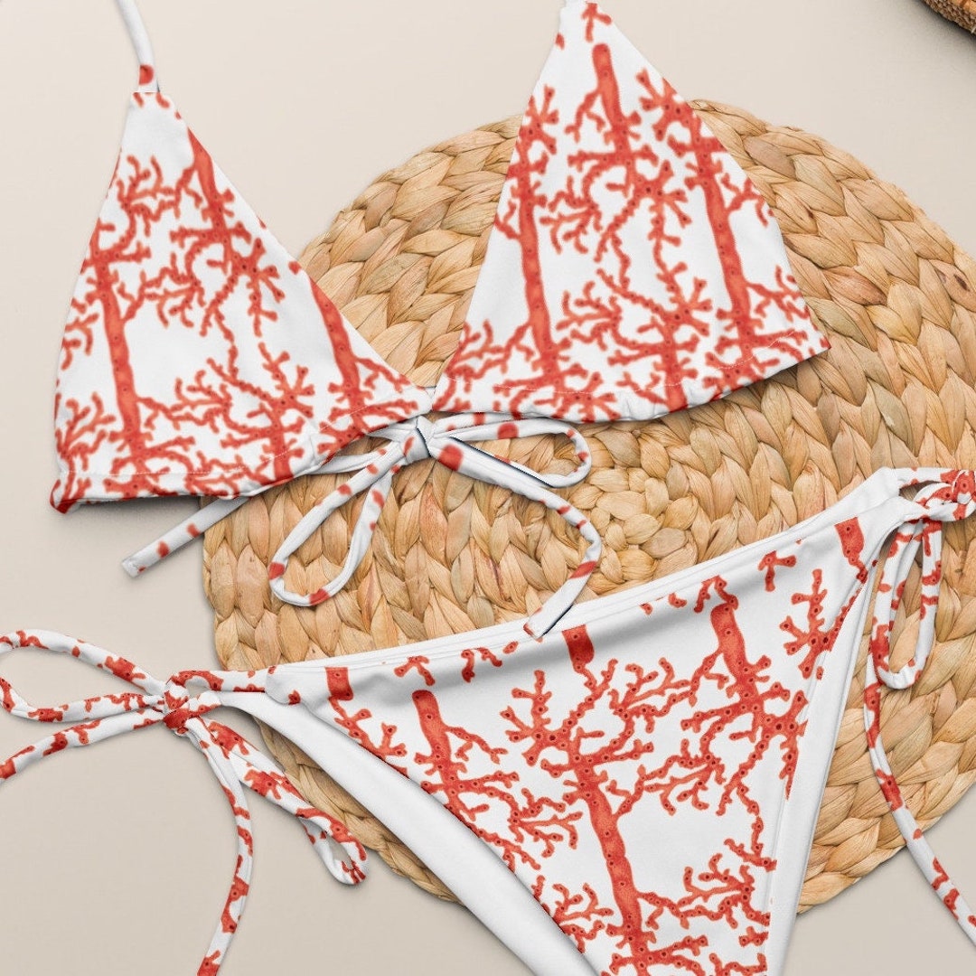 String Bikini in Red and White Trendy Nautical Pattern Sea Life ...
