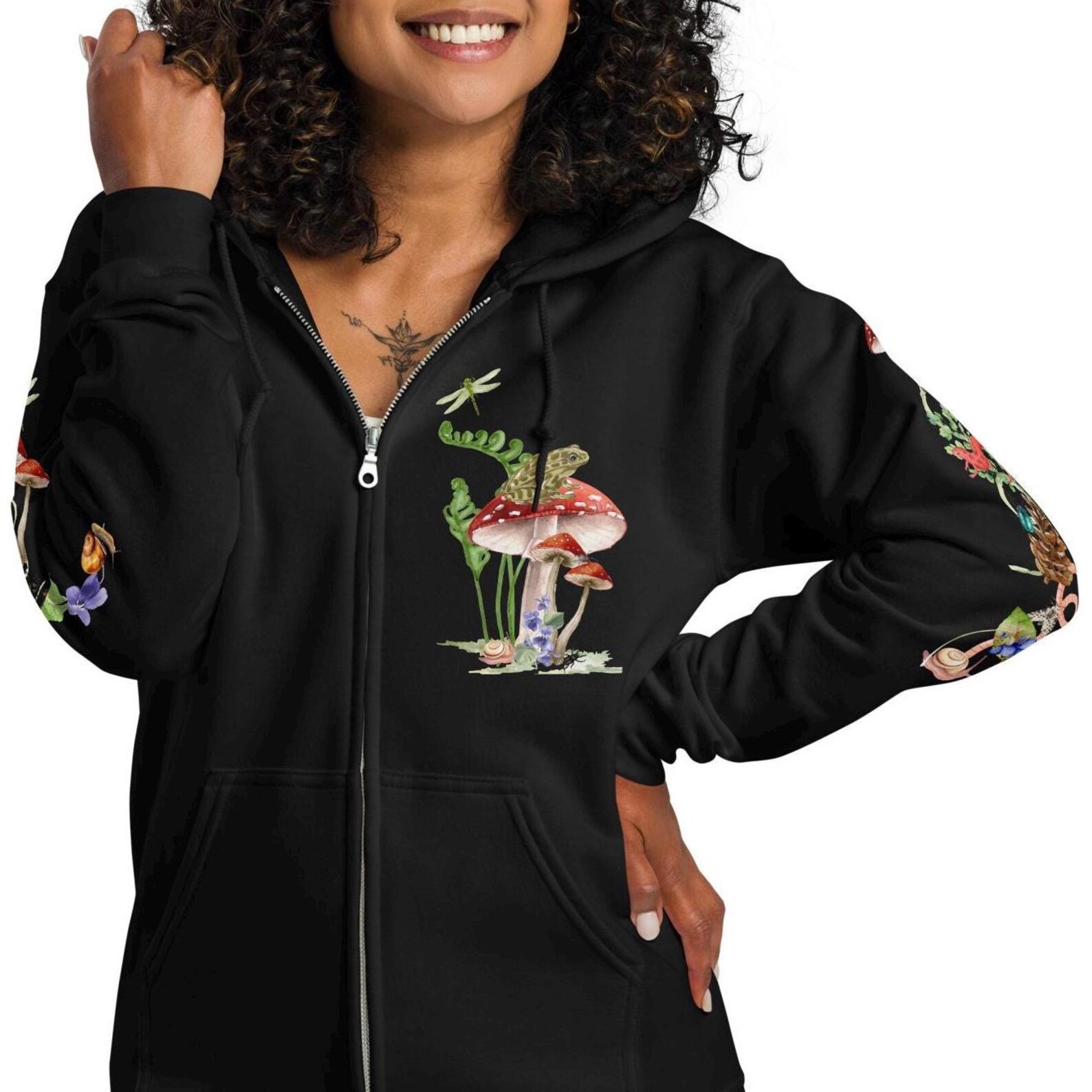 Frog and Mushroom Zip Hoodie: Cottagecore Forest Sweatshirt - Etsy