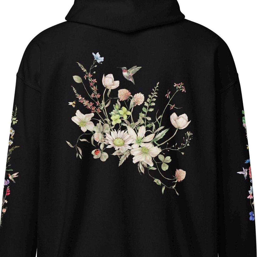 Wildflowers Hoodie, Boho Cottagecore Floral Hoodie, Botanical Flowers ...