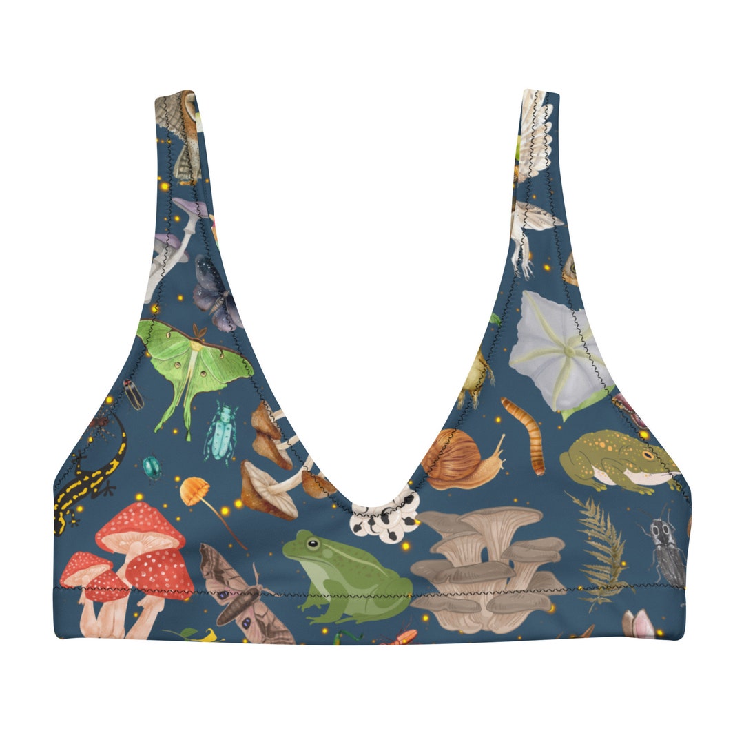 Forest Pattern Swimwear Recycled Padded Moth Bikini Top Mushrooms ...