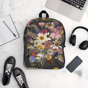 Pressed Flowers Weatherproof Backpack Cottagecore Poly Canvas Book Bag ...
