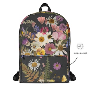 Pressed Flowers Weatherproof Backpack Cottagecore Poly Canvas Book Bag ...