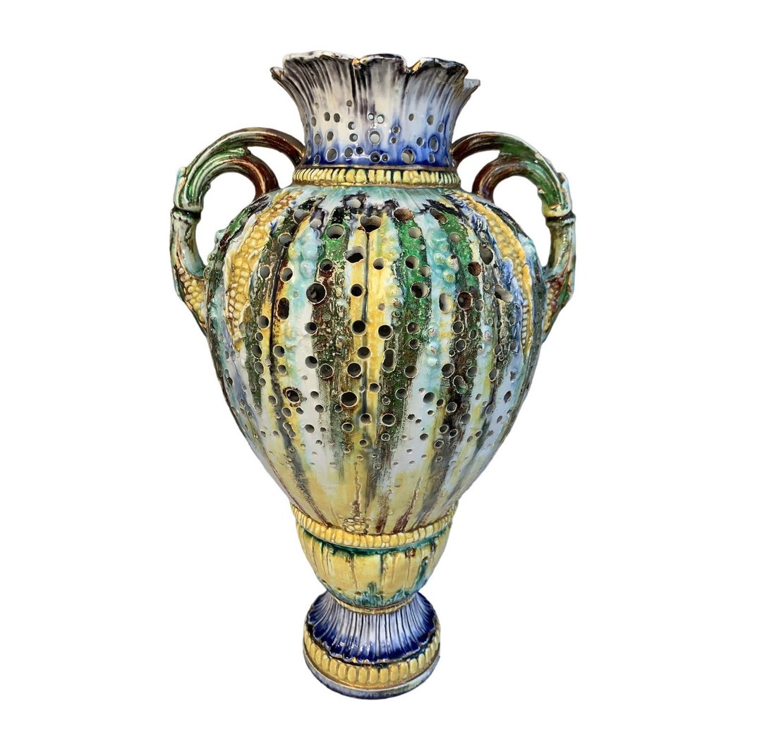 Antique Majolica Glazed Corn Design 19th RSTK Austrian Amphora Vase Art ...