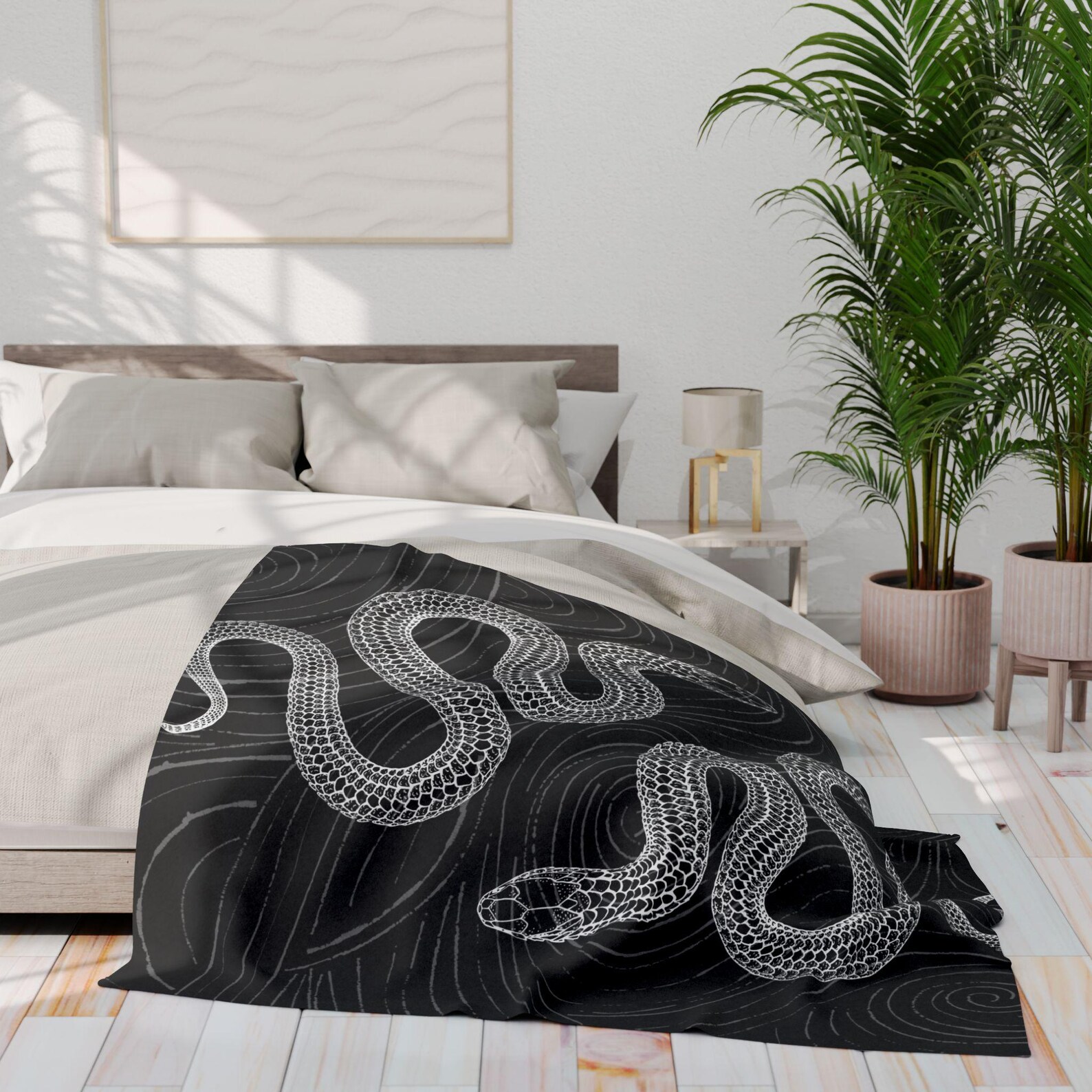 Snakes Arctic Fleece Blanket, Black White Reptile Serpent, Home Bedroom ...