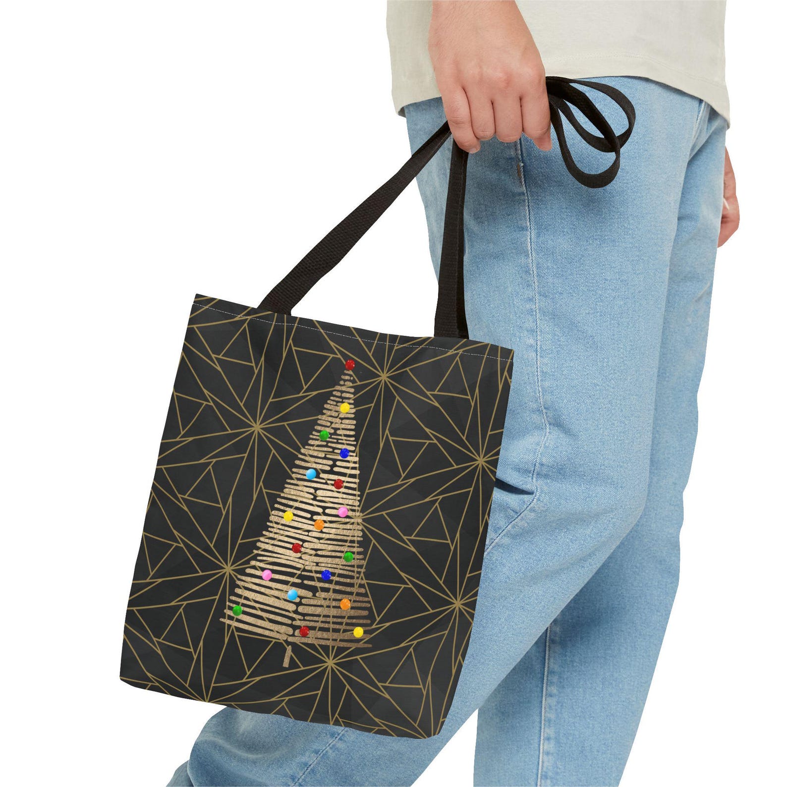 Golden Christmas Tree Tote Mid Century Modern Holiday Gift Bag Sea Bag ...