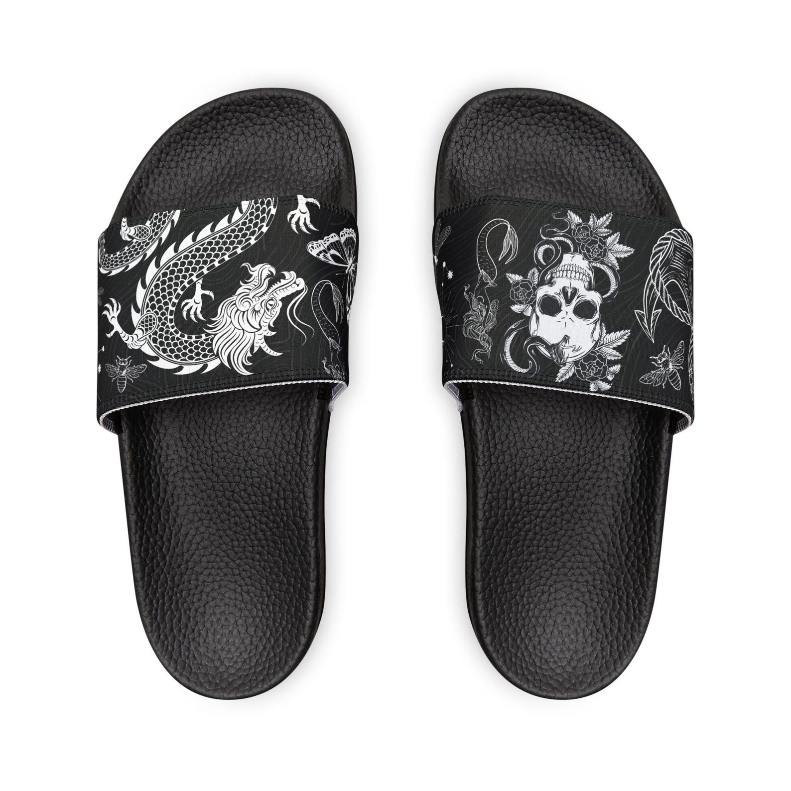 Tattoo Art Men's Slide Sandals Goth Skull Snake Reptile Serpent Dragon ...
