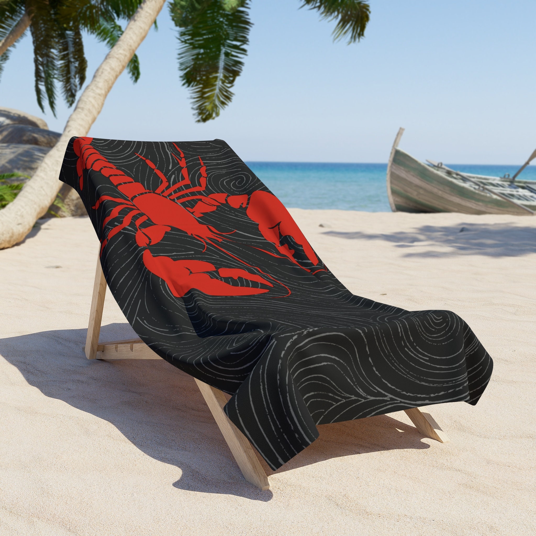 Red Lobster Beach Towel, Vintage Inspired Black Beach Pool Sailing ...
