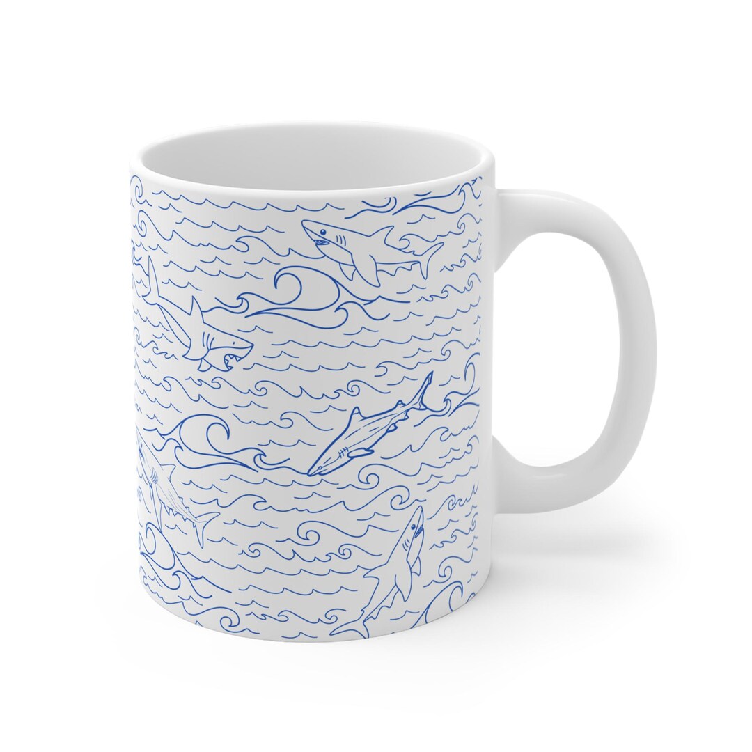 Shark Waters 11oz Mug Beach Sea Ocean Morning Cup of Joe Kitsch Coffee ...
