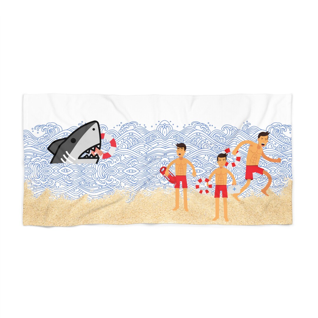 Shark Attack Beach Towel, Fun Shark Waves Beach Cruise Pool Towel ...