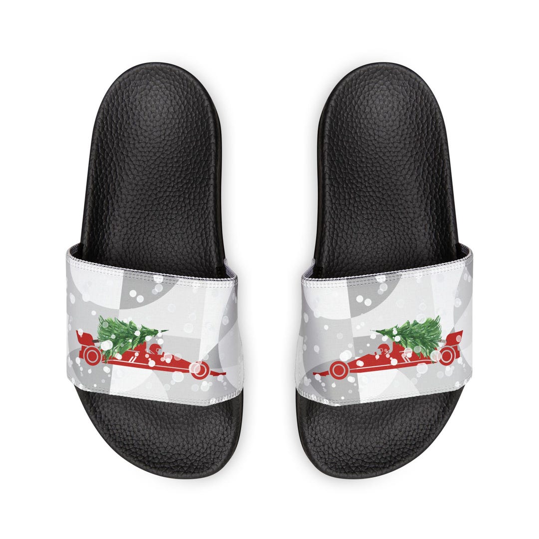 Race Car Christmas Men's Slide Sandals Snow Christmas Tree Modern Pop ...
