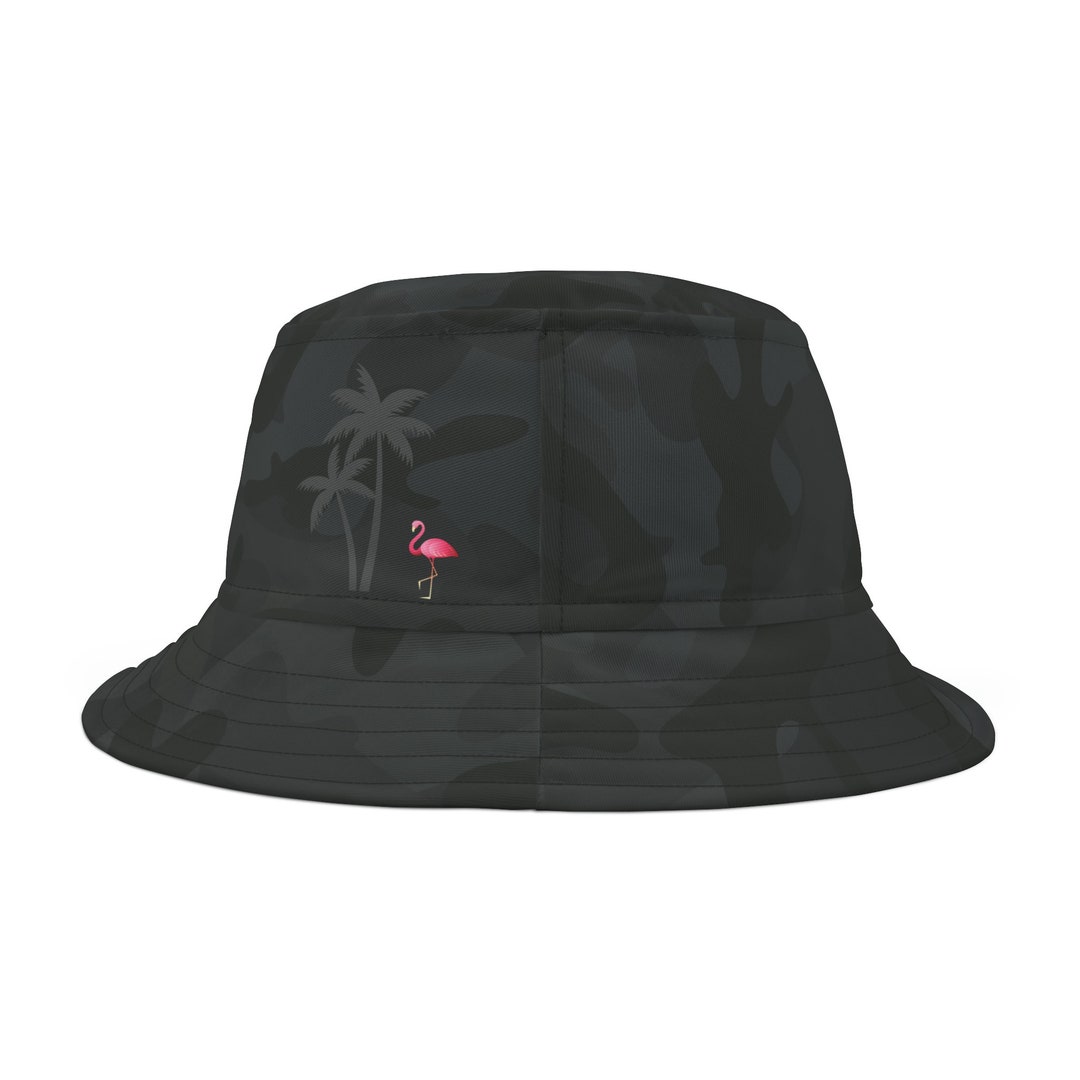 Flamingo Bucket Hat, Black Camo Streetwear Hat, Beach Cruise Travel ...
