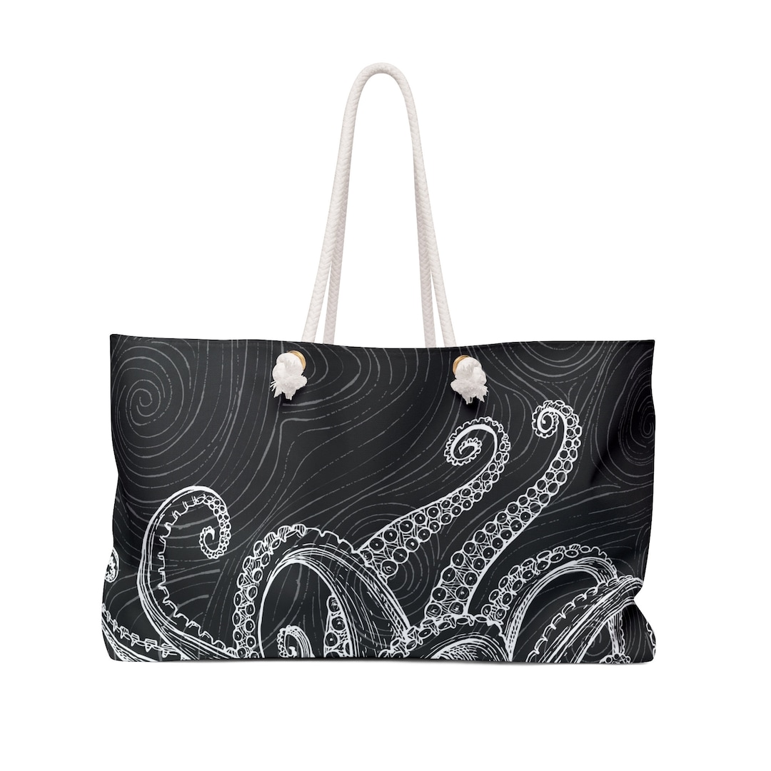 Octopus Tote Bag, Vintage Black Canvas Beach Pool Sailing Cruise ...