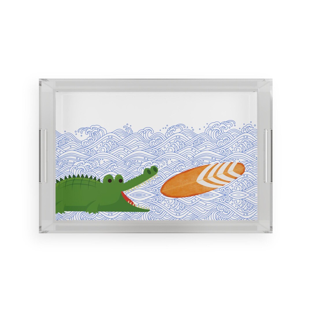 Alligator Surfboard Acrylic Serving Tray, Black & White Mid-century ...