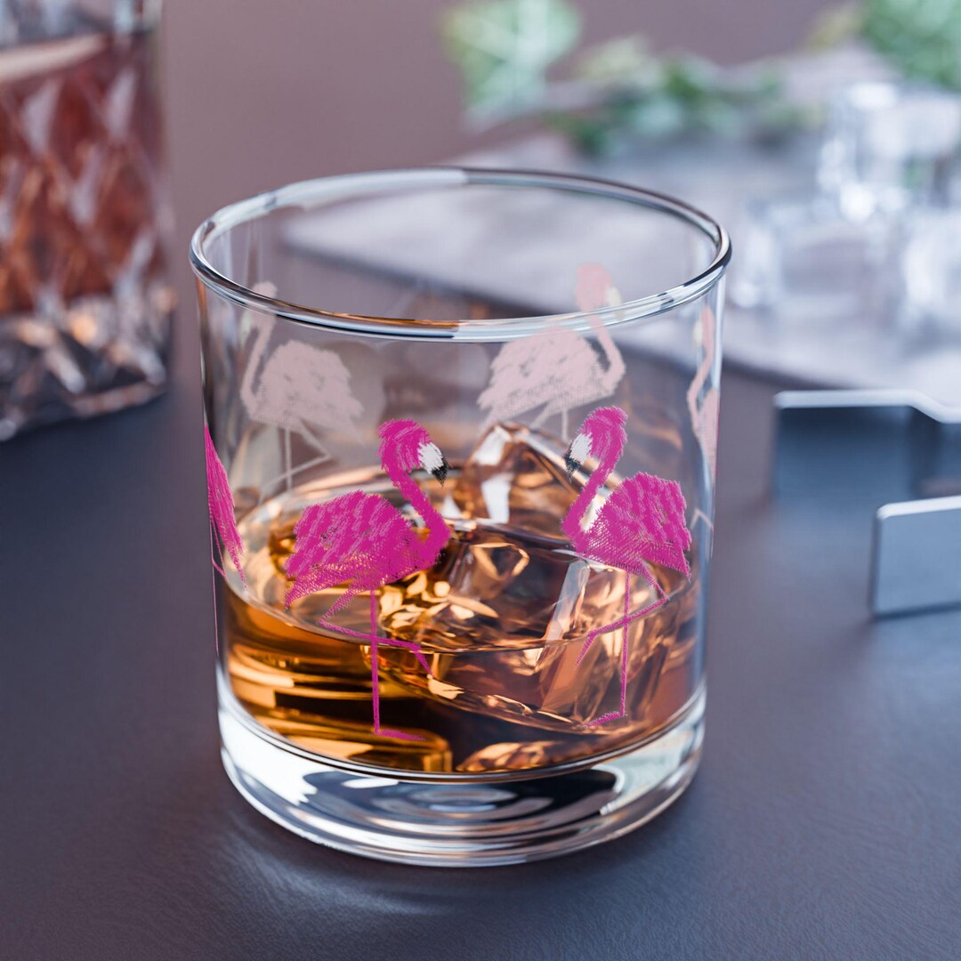 Flamingo Cocktail Glass Preppy Pink Cubist Pop Art Double Old Fashioned ...