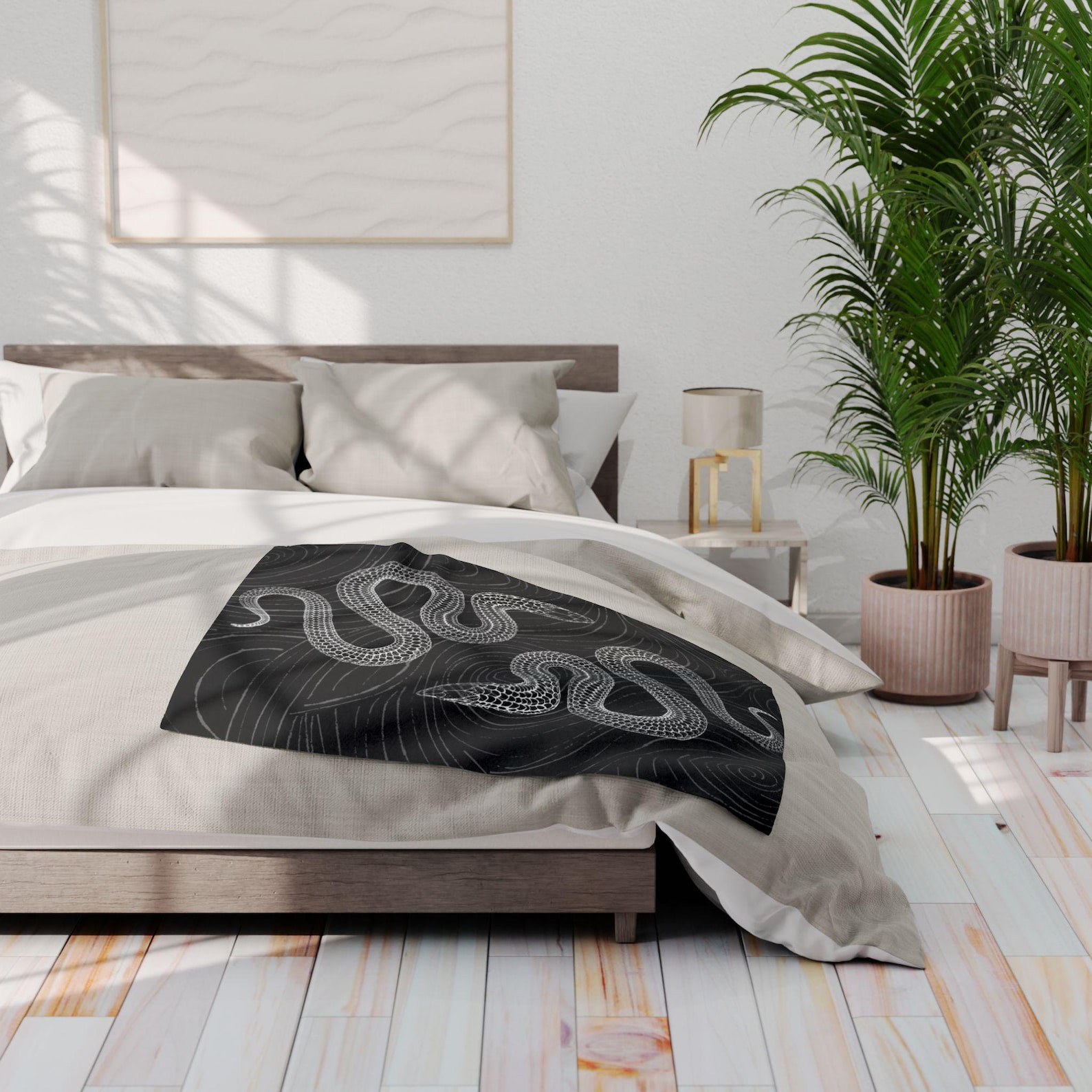 Snakes Arctic Fleece Blanket, Black White Reptile Serpent, Home Bedroom ...