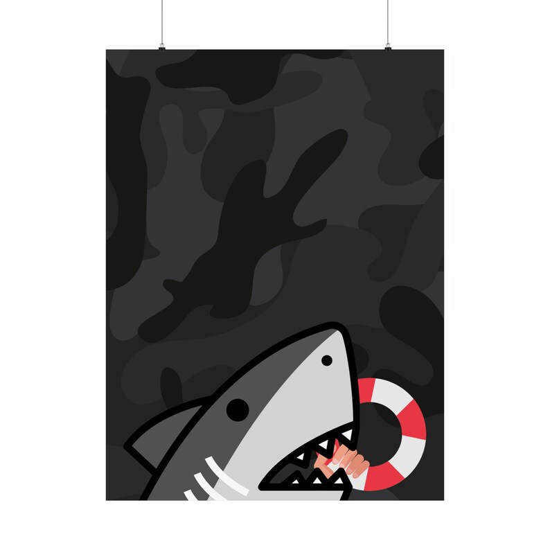 Shark Attack Poster, Matte Vertical Wall Art Posters, Black Camouflage ...