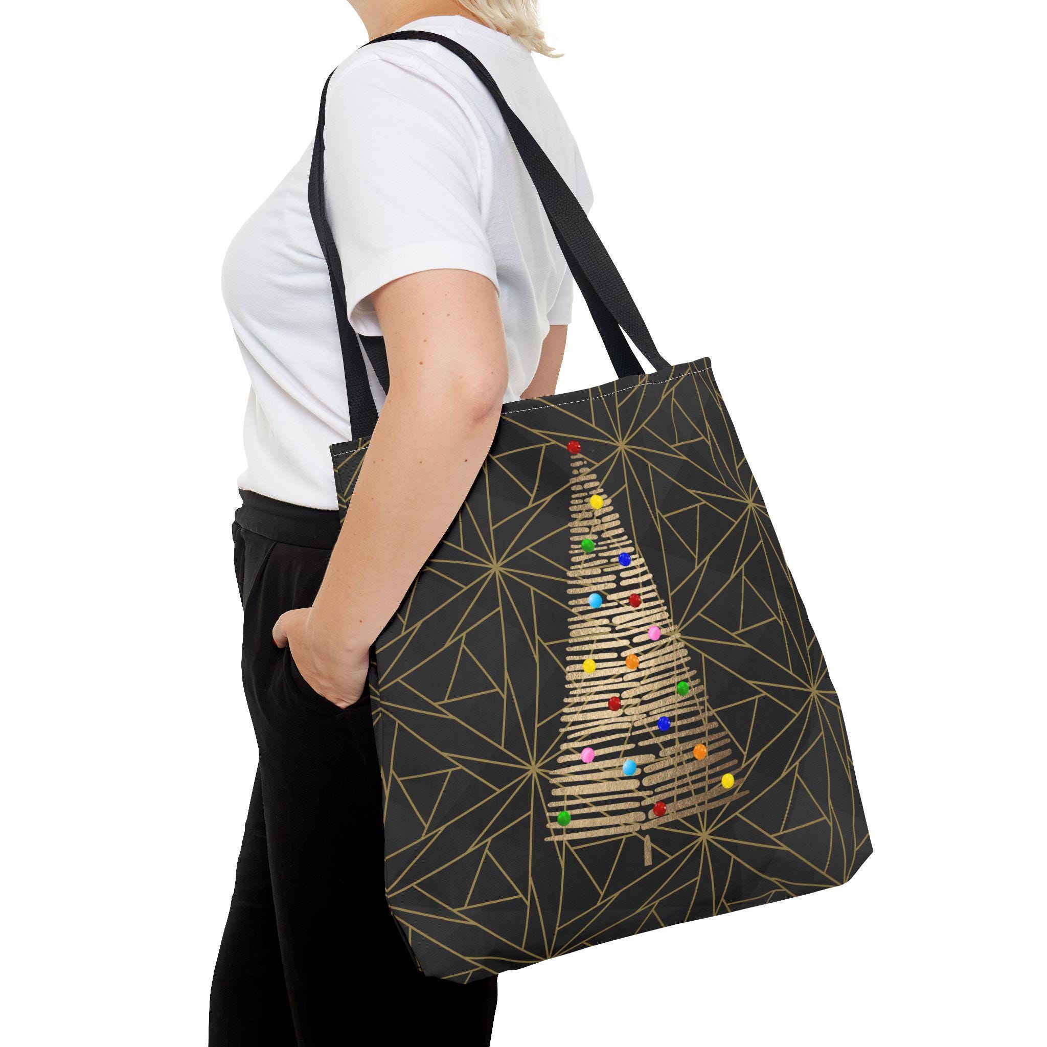 Golden Christmas Tree Tote Mid Century Modern Holiday Gift Bag Sea Bag ...