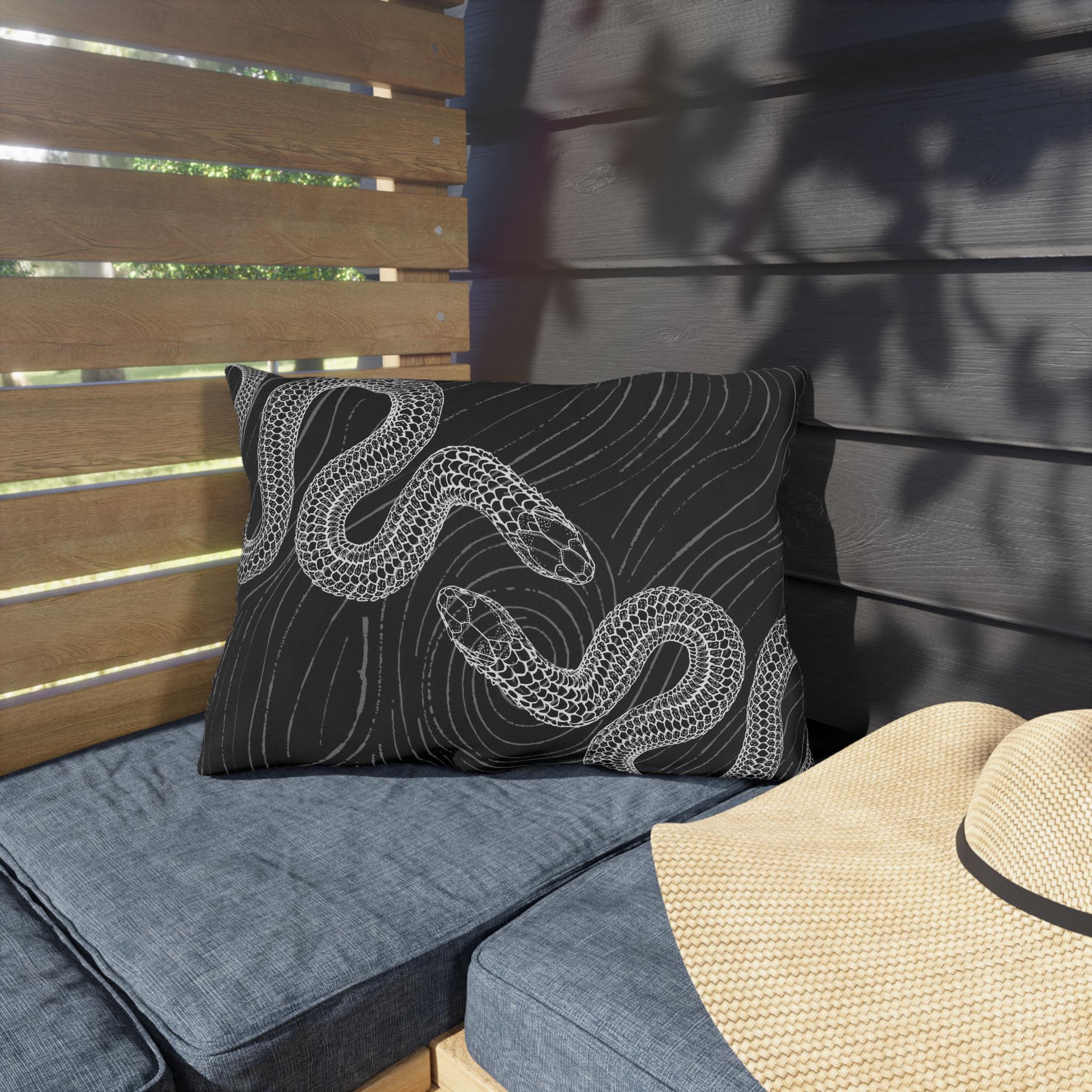 Snakes Lounge Pillow, Indoor Outdoor, Black White Gray Mid-century ...
