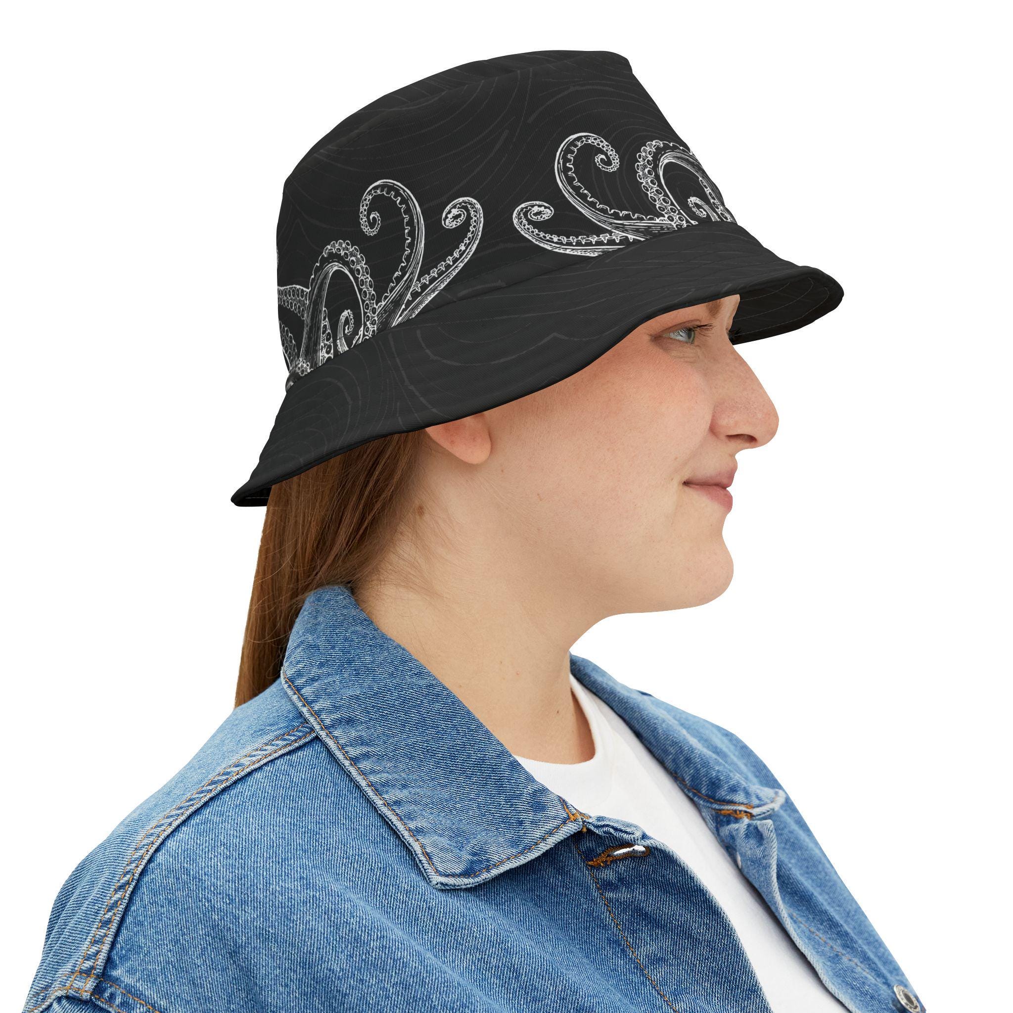 Octopus Bucket Hat, Sea Creature Goth Snake Reptile Serpent Tattoo Art ...