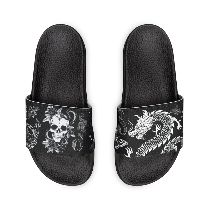 Tattoo Art Men's Slide Sandals Goth Skull Snake Reptile Serpent Dragon ...