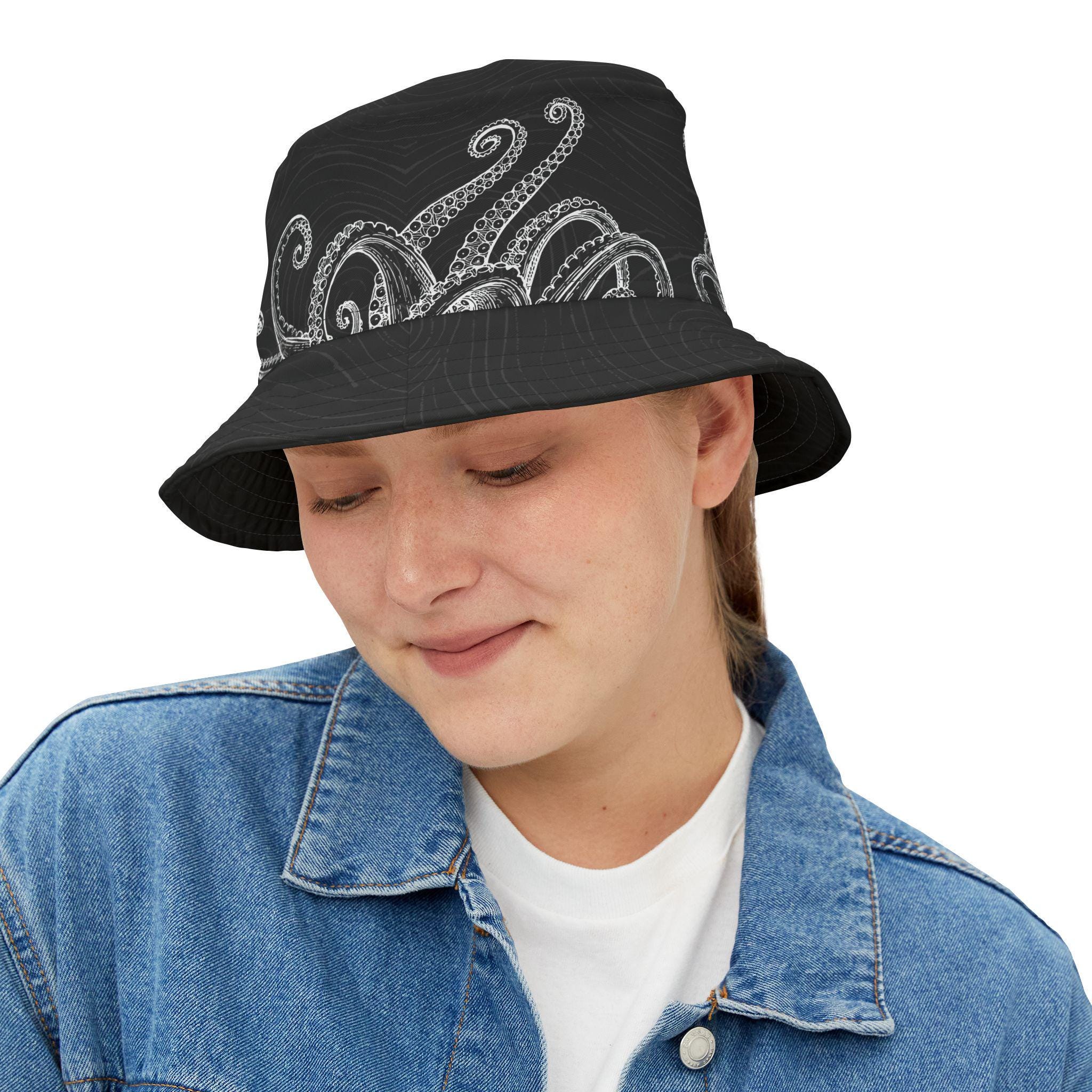 Octopus Bucket Hat, Sea Creature Goth Snake Reptile Serpent Tattoo Art ...