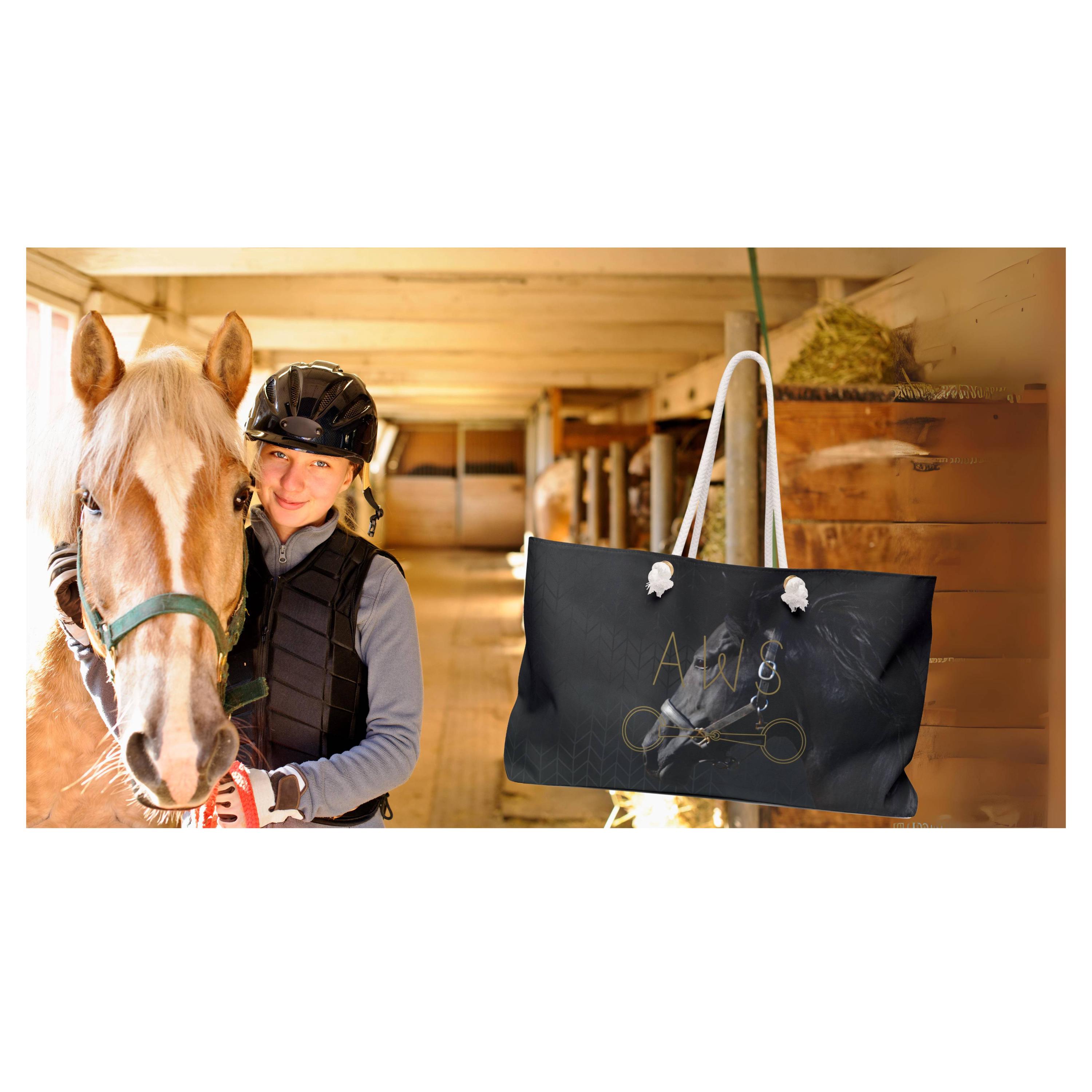 Custom Monogram Black Horse Tote Bag, Equestrian Horse Lovers Bag ...