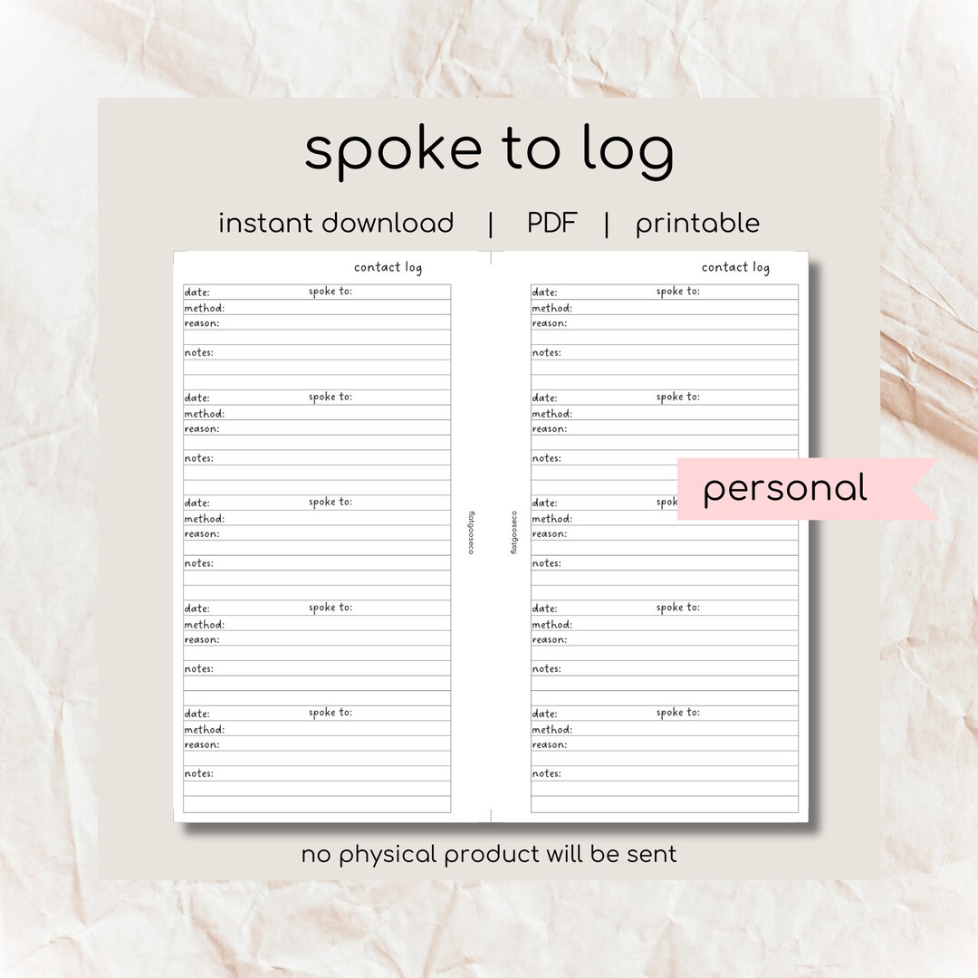Personal Size Spoke to Log/contact Log Minimal Planner Insert ...