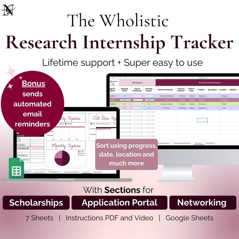 Research Internship Tracker: Student Planner Spreadsheet (google Sheets ...