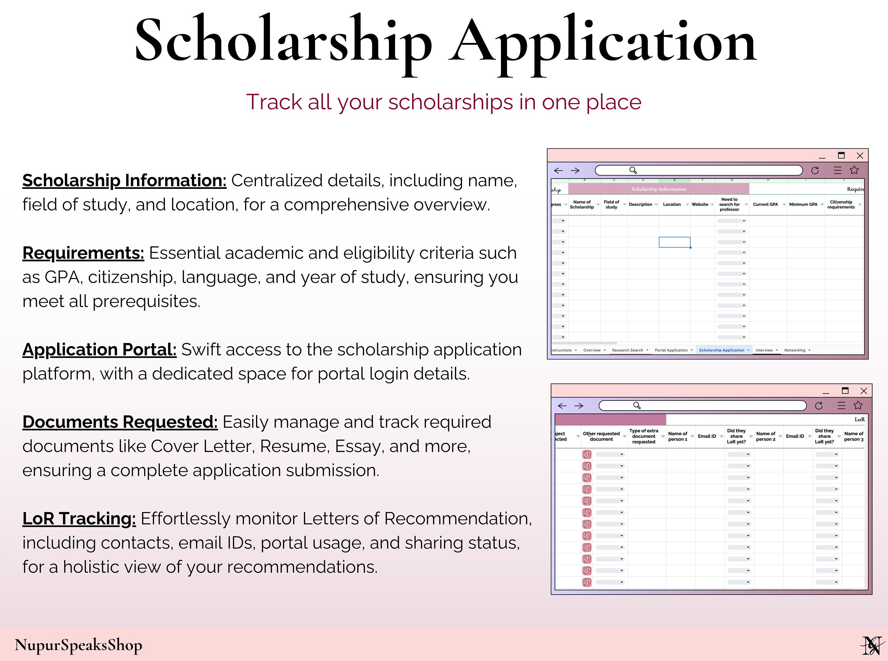 Research Internship Tracker Google Sheets Student Planner Research ...