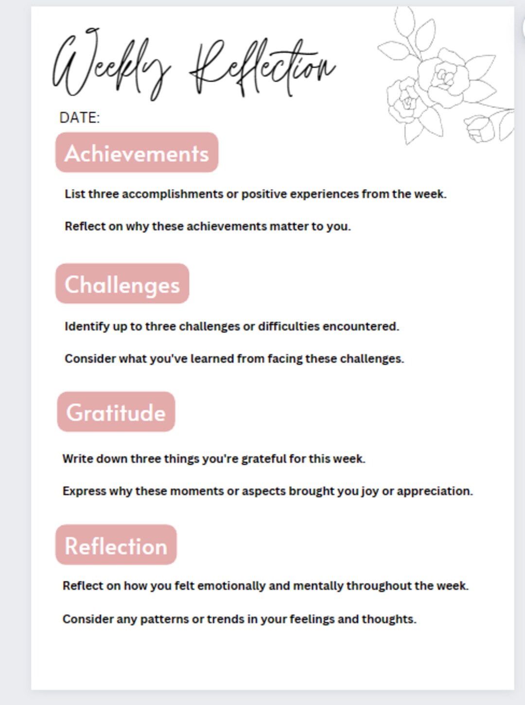 Weekly Reflection Personal Development Self Help Worksheet - 2 Pages - Etsy