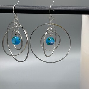 Life on Earth - Silver Triple Hoop Earrings With "earth Like" Bead - Etsy