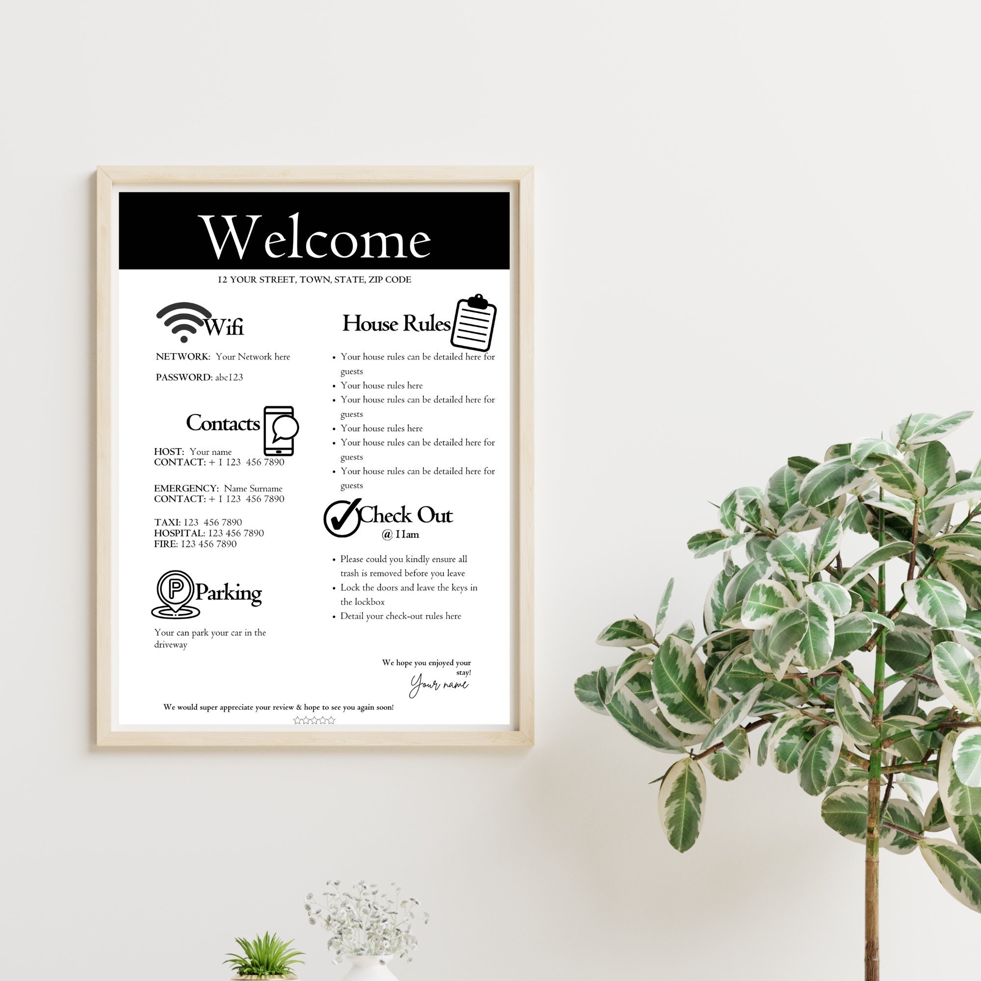 Editable Airbnb Sign, Airbnb Rental Sign, House Rules Poster, Canva ...