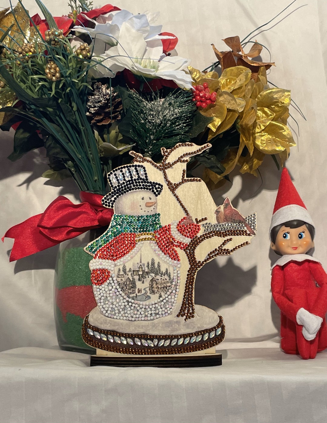Snowmen Table Topper, Partially Made With Crystal Rhinestones Diamond ...