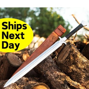 Hand Forged Full Tang Sword: Medieval Double Edge Sword With Scabbard ...