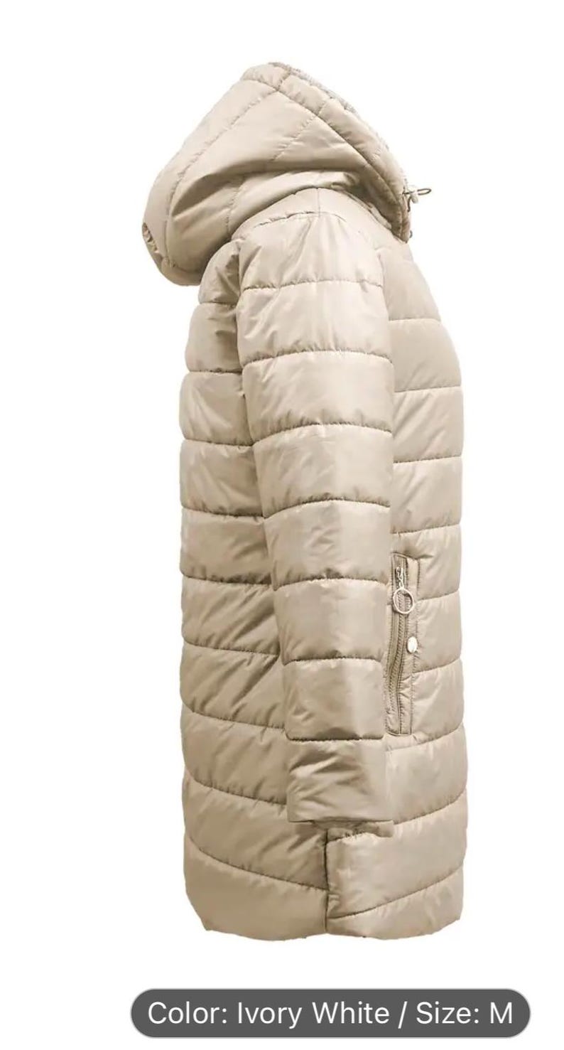 Women’s Beige Quilted Winter Coat With Faux Fur Trim - Stylish, Warm ...