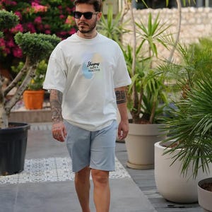 Shapes Motto Printed White Oversize T-shirt, Basic Cotton Pastel Color ...