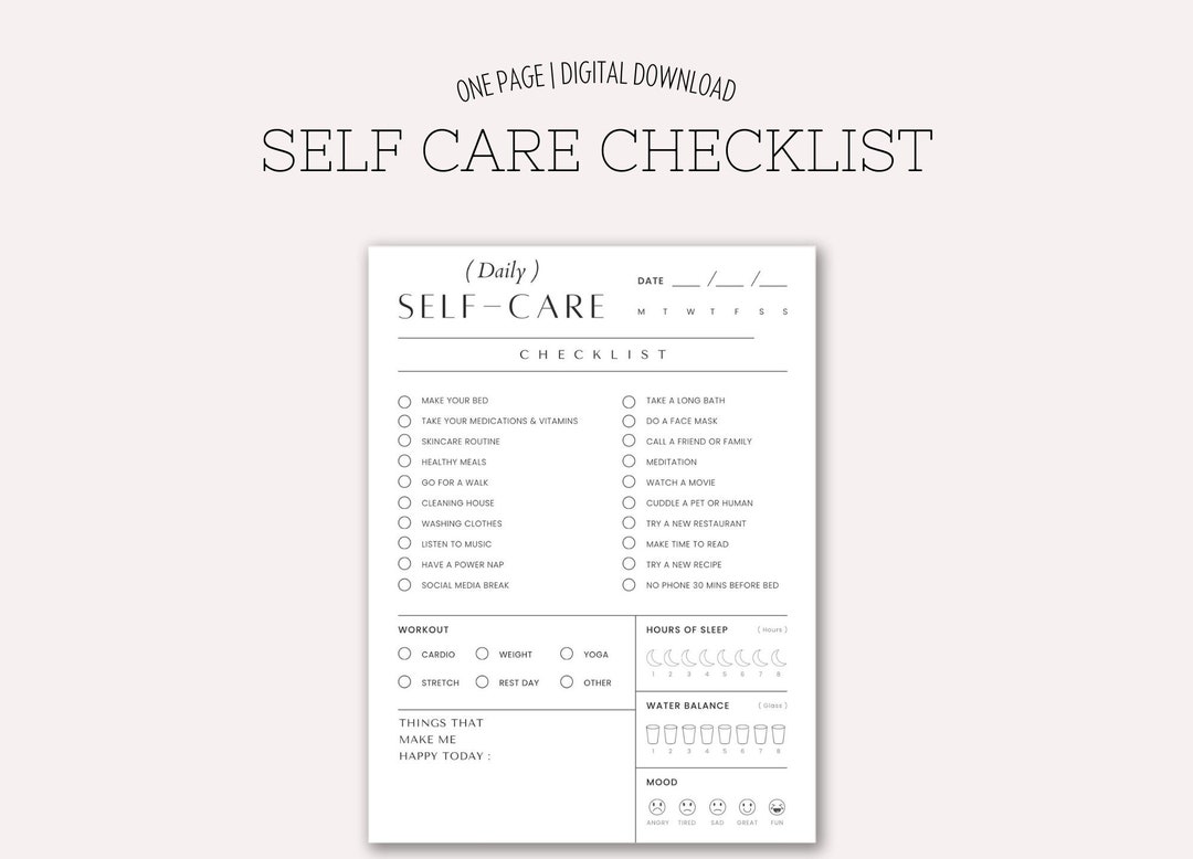 Self Care Checklist Printable, Digital Download, for the Calm Minded - Etsy