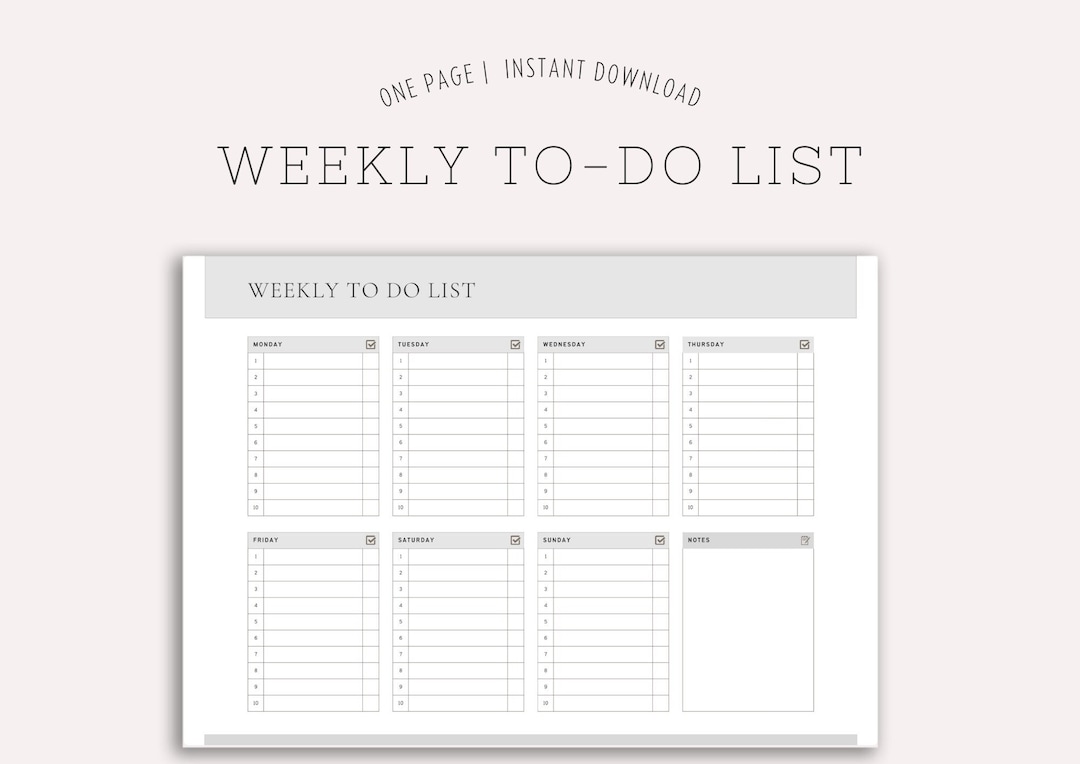 Weekly To-do List | Printable, Instant Download, Minimal Productivity ...