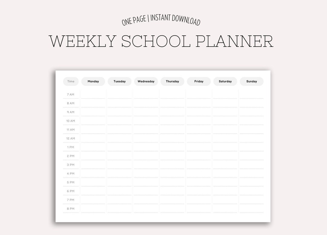 Weekly School Planner | Printable, Instant Download, Weekly Schedule ...