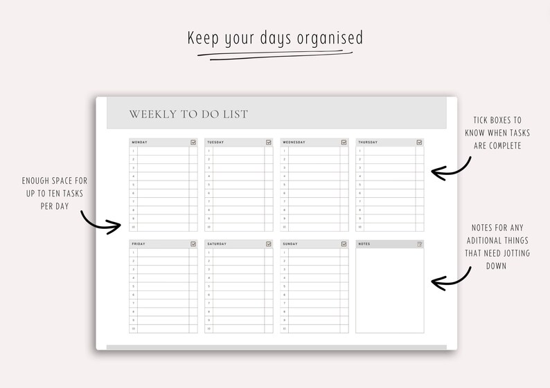 Weekly To-do List | Printable, Instant Download, Minimal Productivity ...