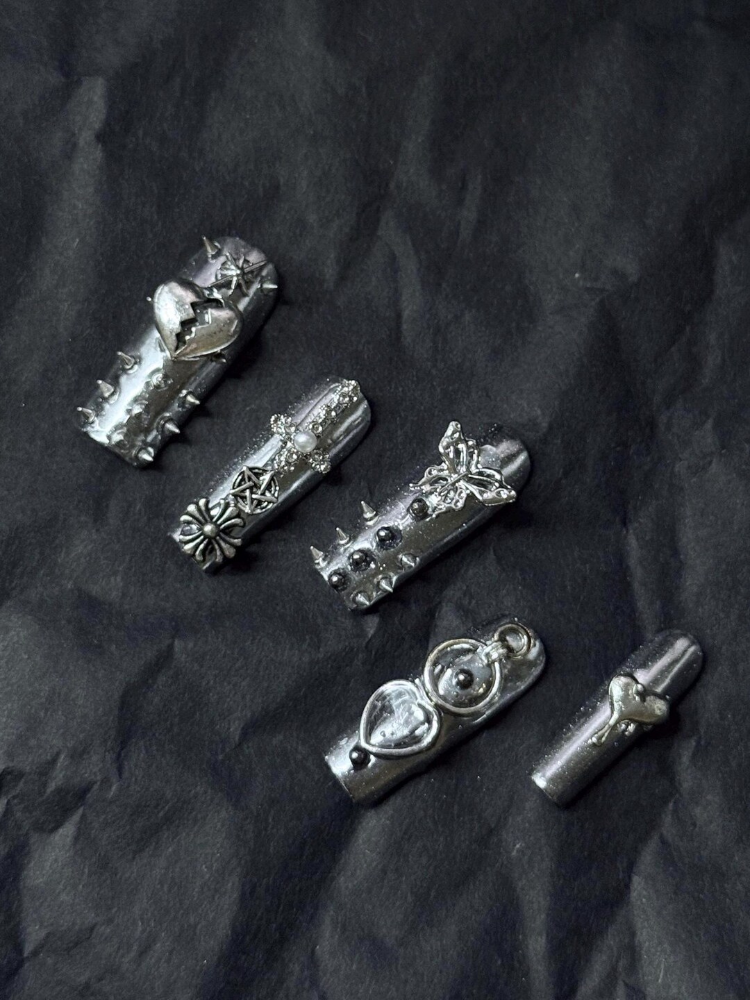 Handmade Spiky Punk Rock Edgy Cross Chrome Dark Silver Grunge Long ...