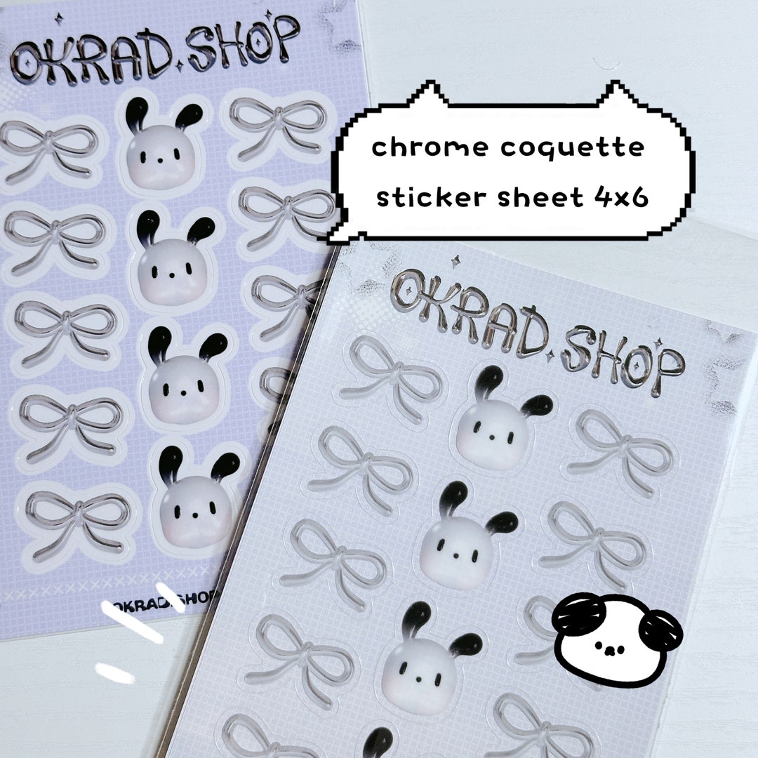 Chrome Puppy & Bow Sticker Sheet | Kawaii Coquette - Etsy