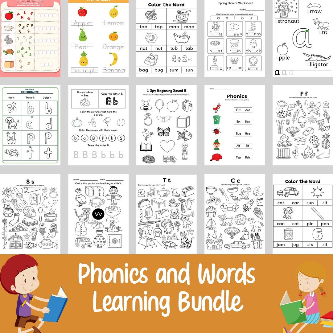 Kids Phonics Learning Worksheet Bundle, Kids Activity Worksheets ...