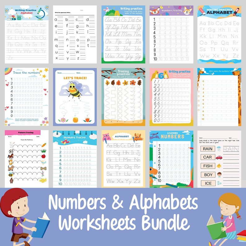 Kids Numbers & Alphabets Learning Bundle, Kids Activity Worksheets ...