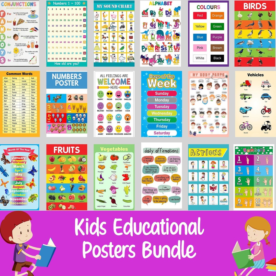 Kids Educational Posters & Worksheet Bundle, Kids Activity Worksheets ...